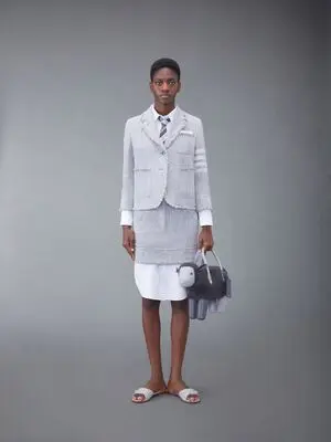 Thom Browne Tweed Fray 4-bar Cropped Sack Jacket