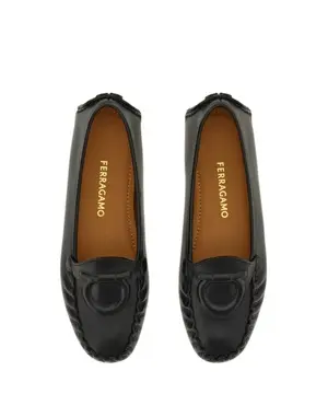 FERRAGAMO Gancini Detail Driver Loafers - Black