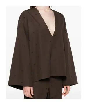 Attico Embroidered V-neck Long Sleeve Blouse - Brown