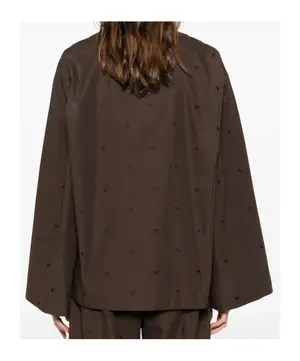 Attico Embroidered V-neck Long Sleeve Blouse - Brown