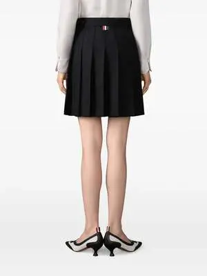Thom Browne Pleated Mini Skirt With Tricolour Stripe Detail - Black