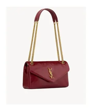 Saint Laurent Calypso Foldover Top Small Shoulder Bag - Ruby