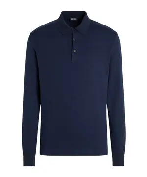 Zegna Long-sleeve Polo Shirt - Dark Blue