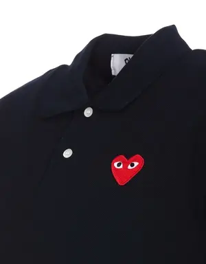 Play Comme Des Garcon Comme Des Garçons Play Heart Embroidered Polo Shirt - Black
