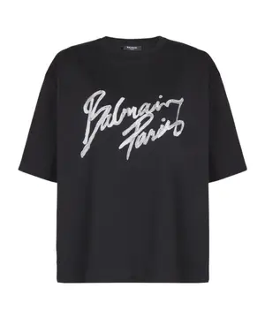 Balmain Logo Brush Print Boxy T-shirt