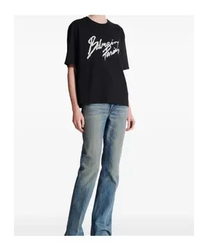 Balmain Logo Brush Print Boxy T-shirt