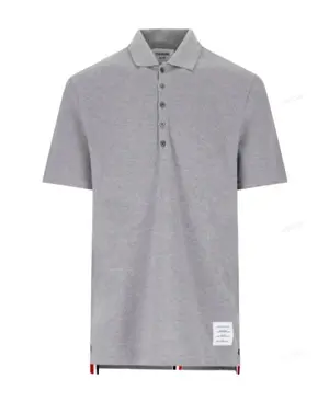 Thom Browne Classic Pique Stripe Relaxed Polo Shirt - Light Grey