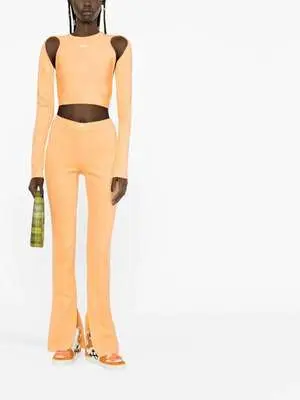 Off-White High Waisted Split Flared Leggings - Nude