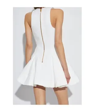 Balmain Sleeveless Pleated Mini Dress - White