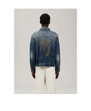 Palm Angels Logo Embroidered Denim Jacket
