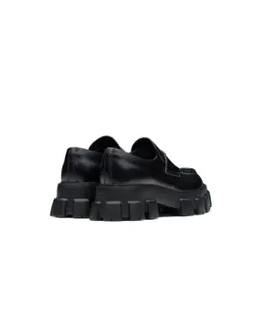 Prada Monolith Brushed Leather Loafers - Black