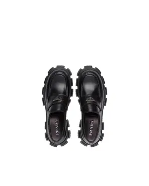 Prada Monolith Brushed Leather Loafers - Black