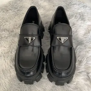 Prada Monolith Brushed Leather Loafers - Black