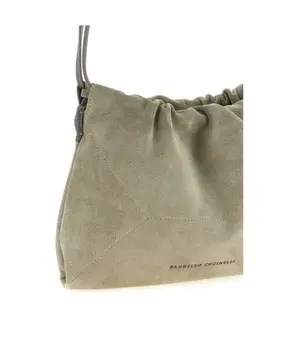 Brunello Cucinelli Suede Pouch Bag With Monile Details - Nude