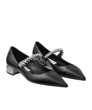 JIMMY CHOO Bing Glittery Flat With Embellished Strap - Black/silver