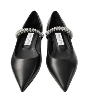 JIMMY CHOO Bing Glittery Flat With Embellished Strap - Black/silver
