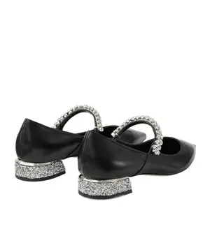 JIMMY CHOO Bing Glittery Flat With Embellished Strap - Black/silver