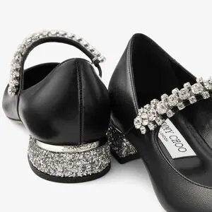 JIMMY CHOO Bing Glittery Flat With Embellished Strap - Black/silver