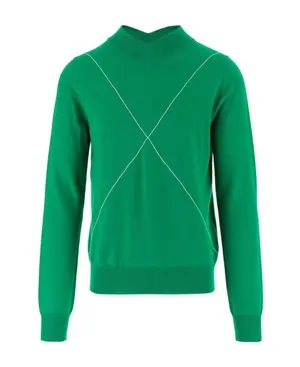Bottega Veneta V-neck Knitted Jumper With Contrast Stitching - Green