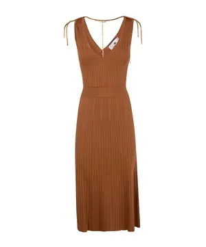 Elisabetta Franchi Embellished Openwork Knitted Midi Dress