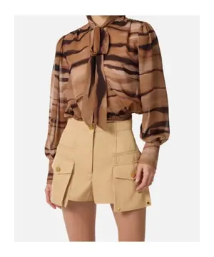 Elisabetta Franchi Printed Chiffon Blouse With Tie Detail