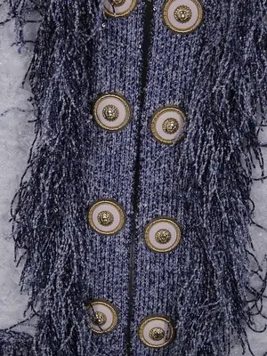 Balmain Long Sleeve Fringed V-neck Jacket