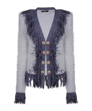 Balmain Long Sleeve Fringed V-neck Jacket