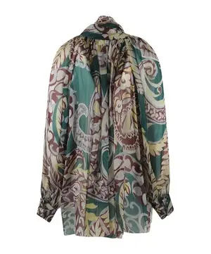 Etro Paisley Print Tie Neck Blouse - Gray