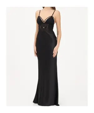 Elisabetta Franchi Strappy Satin Gown With Cutout Detail - Black