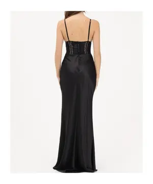 Elisabetta Franchi Strappy Satin Gown With Cutout Detail - Black