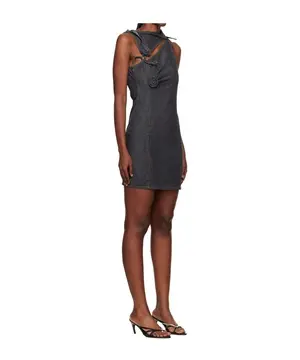 Coperni Floral Appliqué Tie Dress - Black