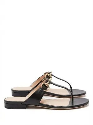 Gucci Lady Horsebit Thong Sandals - Black