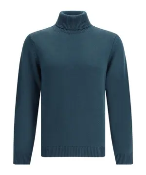 ROBERTO COLLINA Ribbed Turtleneck Knitwear - Blue