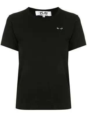 Play Comme Des Garcon Heart Embroidered Cotton T-shirt - Black