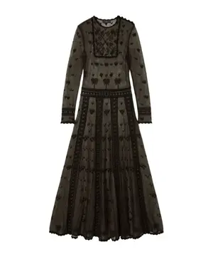 Alanui Embroidered Sheer Long Sleeve Dress - Black