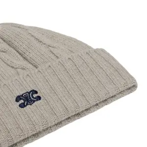 Celine Triomphe Cable-knit Beanie In Cashmere