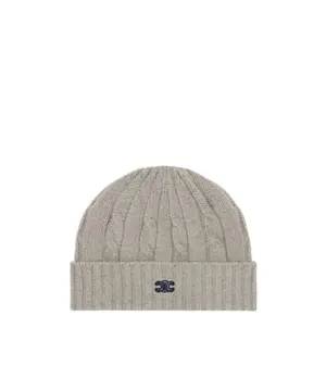 Celine Triomphe Cable-knit Beanie In Cashmere - Light Grey