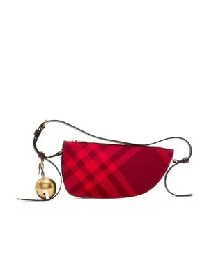 Burberry Burberry Mini Shield Check-Pattern Bell Charm Shoulder Bag Raspberry Red
