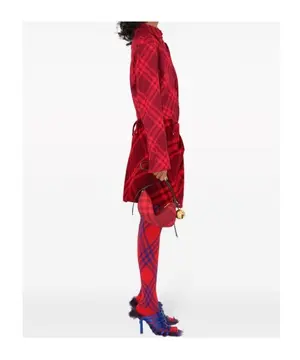 Burberry Mini Shield Check-pattern Bell-charm Shoulder Bag - Raspberry Red