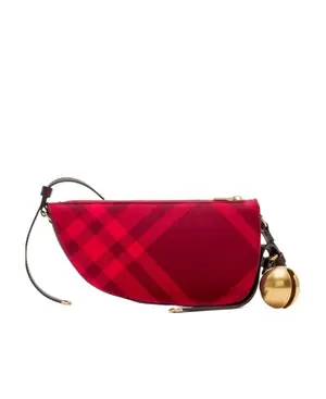 Burberry Mini Shield Check-pattern Bell-charm Shoulder Bag - Raspberry Red