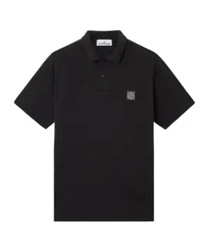 Stone Island Logo Patch Short Sleeved Polo Shirt - Black