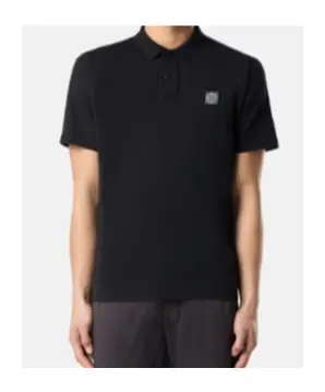 Stone Island Logo Patch Short Sleeved Polo Shirt - Black