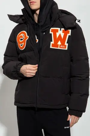Off-White Zip-up Hooded Puffer Coat With Logo Patches
