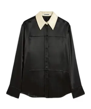 JIL SANDER Contrast Collar Long Sleeve Satin Shirt