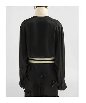 JIL SANDER Contrast Collar Long Sleeve Satin Shirt