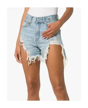 R13 High Waist Frayed Denim Shorts