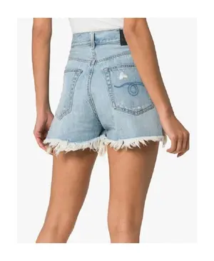 R13 High Waist Frayed Denim Shorts