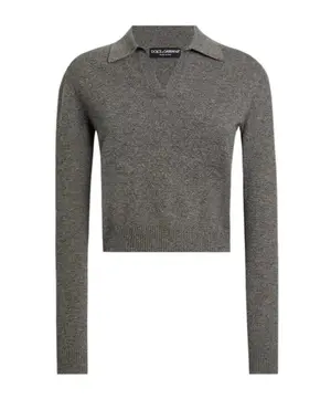 Dolce & Gabbana Cashmere Cropped Polo Top - Gray