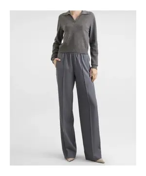 Dolce & Gabbana Cashmere Cropped Polo Top - Gray