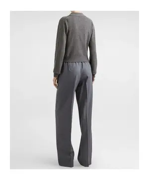 Dolce & Gabbana Cashmere Cropped Polo Top - Gray